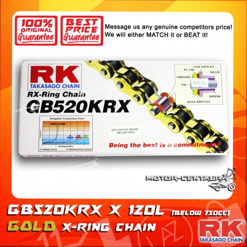 RANTAI RK X-RING CHAIN GB520KRX X 120L GOLD PLATED (INNER & OUTER ...