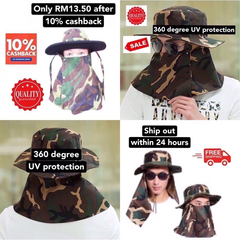 topi ny Topi Askar Cowboy Tutup Muka Tebal/ Fishing Cap/ Topi Kebun ...