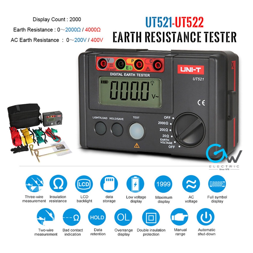 UNI-T UT521 Digital Earth Tester Earth Ground Tester | Shopee Malaysia
