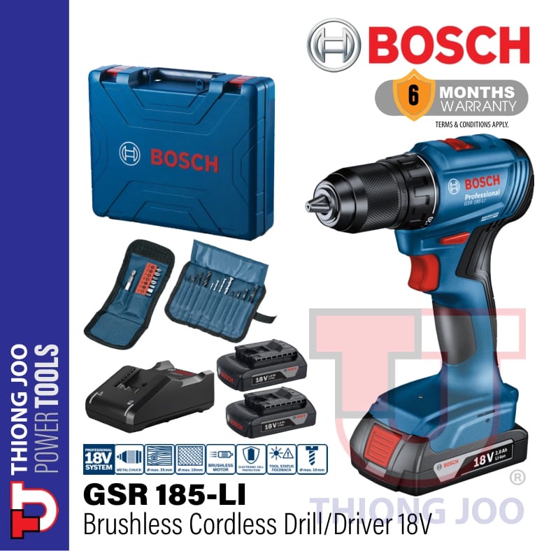 BOSCH GSR 185-LI BRUSHLESS CORDLESS DRILL/DRIVER | Shopee Malaysia