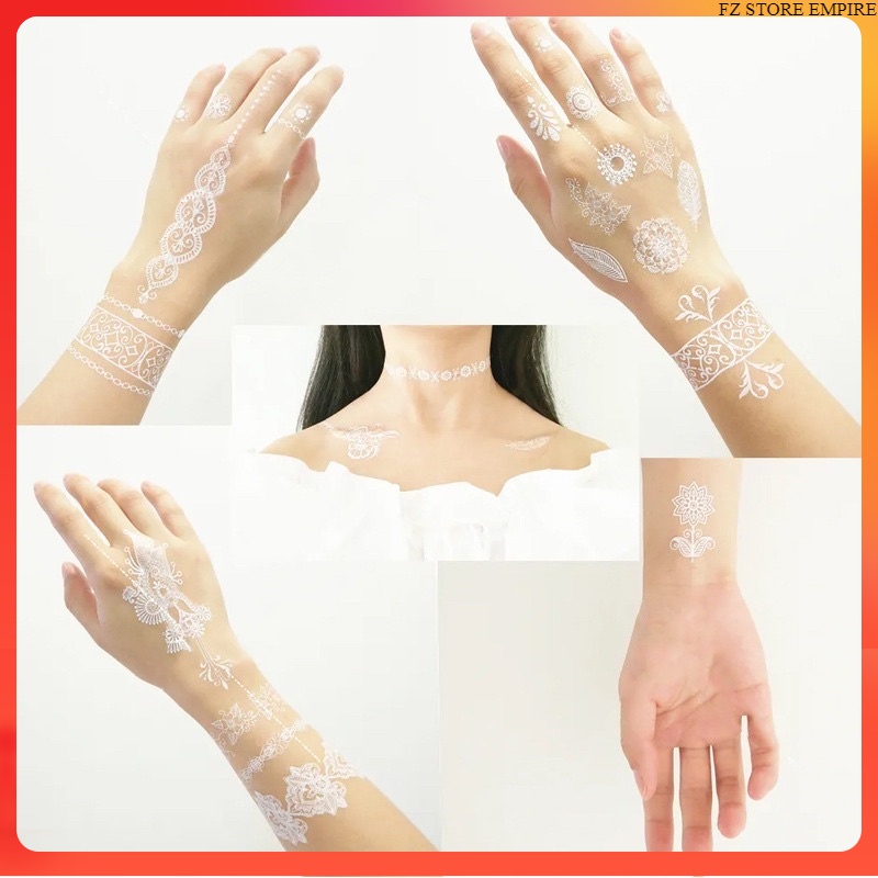 STICKER INAI PUTIH HENNA TATTOO STICKER WATERPROOF INSTANT TEMPORARY ...