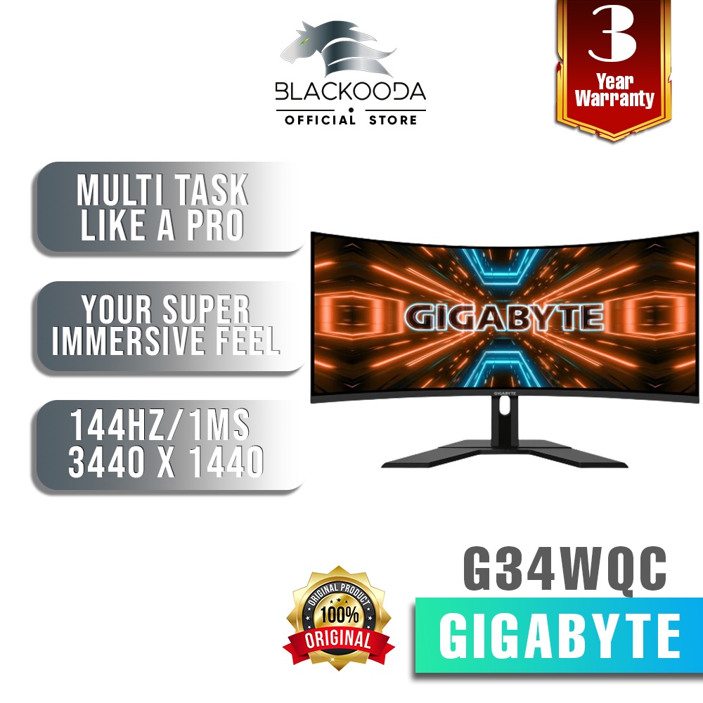 GIGABYTE G34WQC 34" WQHD 144HZ 1MS 8BIT FREESYNC PREMIUM CURVE GAMING ...