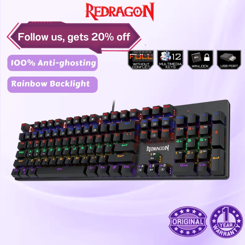 Redragon K608 Valheim Rainbow Backlit Wired Membrane Gaming Keyboard ...