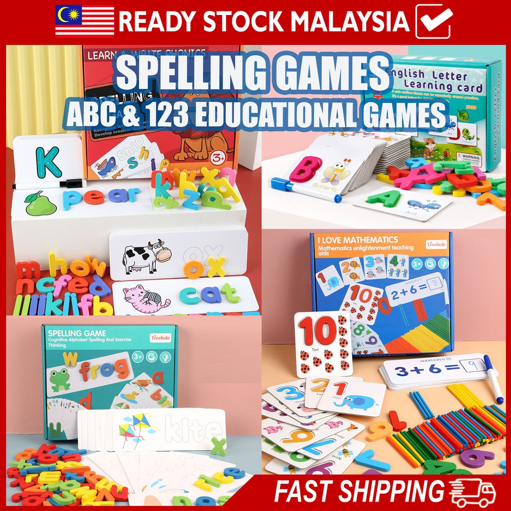 SPELLING GAMES FLASH CARD WOODEN ALPHABET ABC & 123 MONTESSORI ...