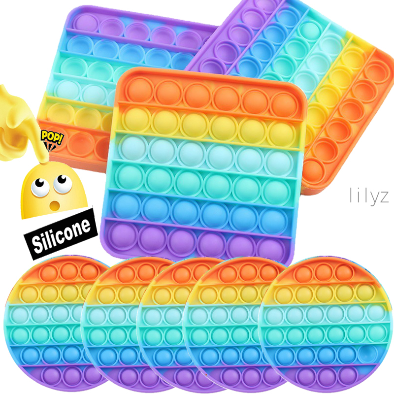 Rainbow Push Pop It Fidget Toy Bubble Stress Relief Ball Toy for Kids ...