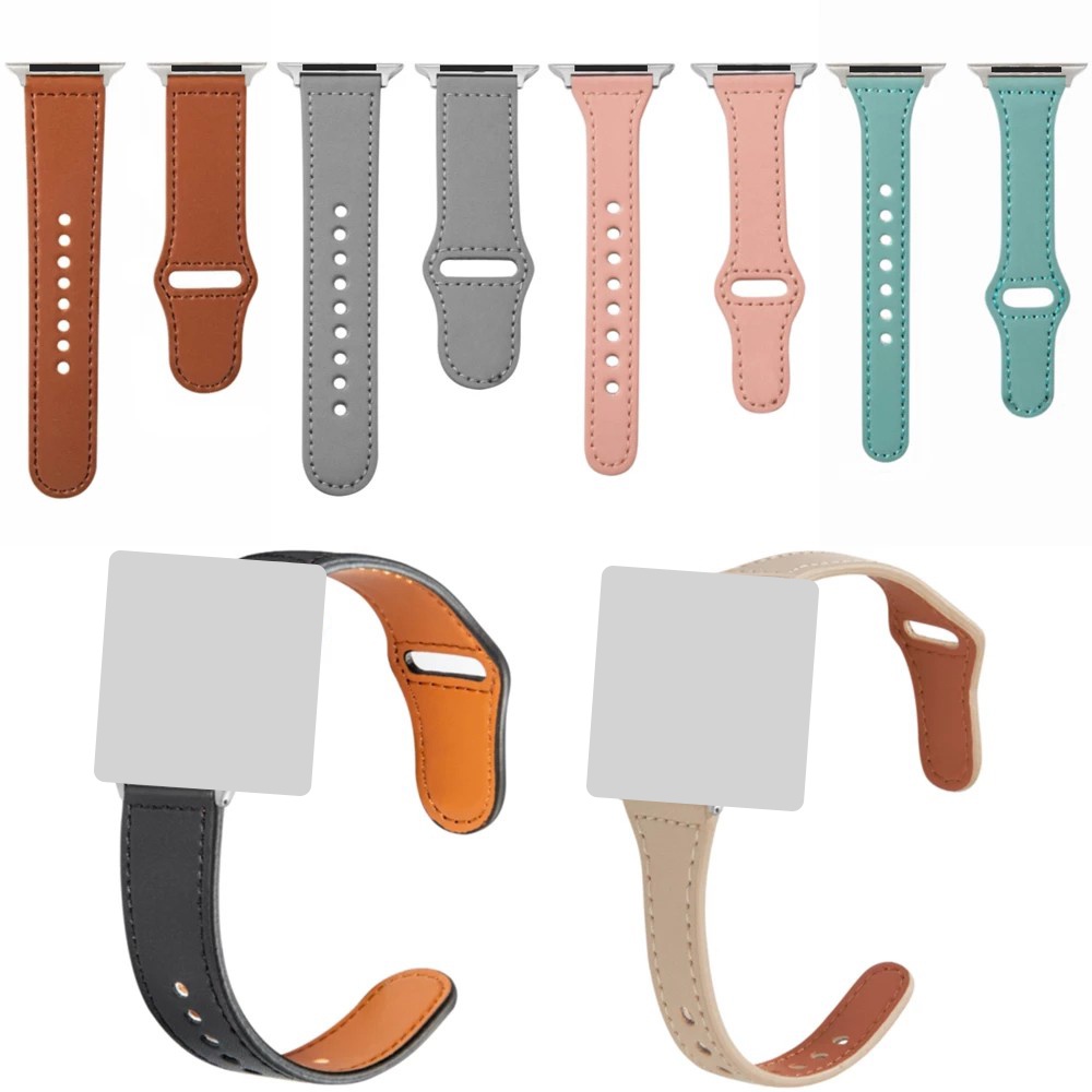 Couple Wide Thin Leather Watch strap for Apple Watch 44mm 42mm Sport ...