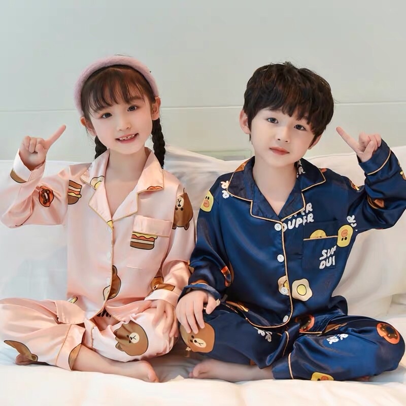 Kids Silk Pyjamas Big Size Kids Silk Satin Sleepwear | Shopee Malaysia
