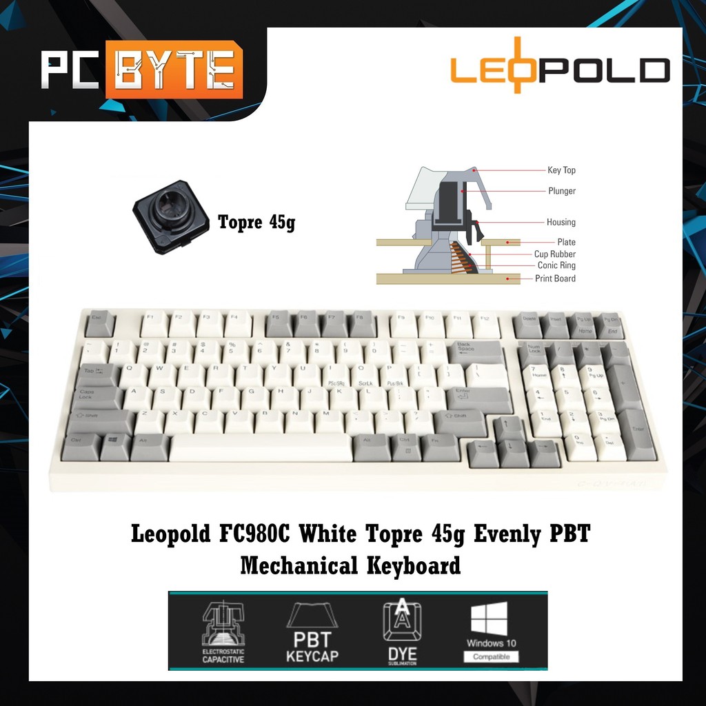 Leopold FC980C Topre 45g Evenly PBT Mechanical Keyboard - White | Shopee Malaysia