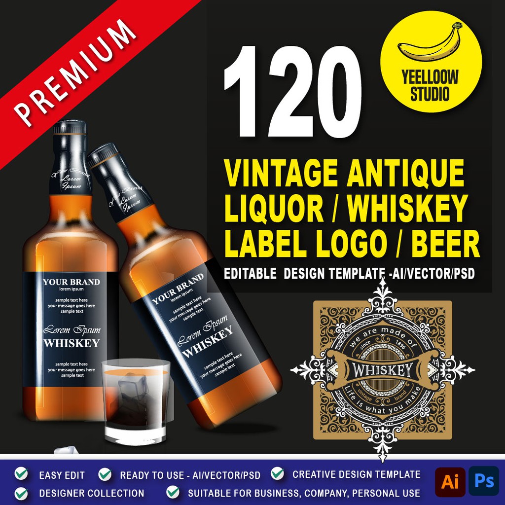 120 Vintage antique liquor reto whiskey label logo design with floral ...