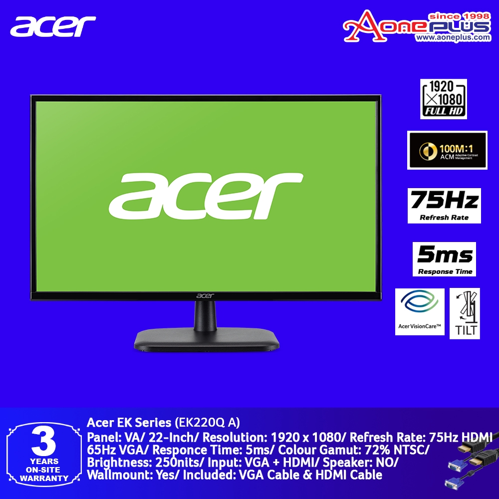 Acer 22-Inch EK220Q A Pure Eye Comfort Visioncare Monitor UM.WE0SM.A01 ...