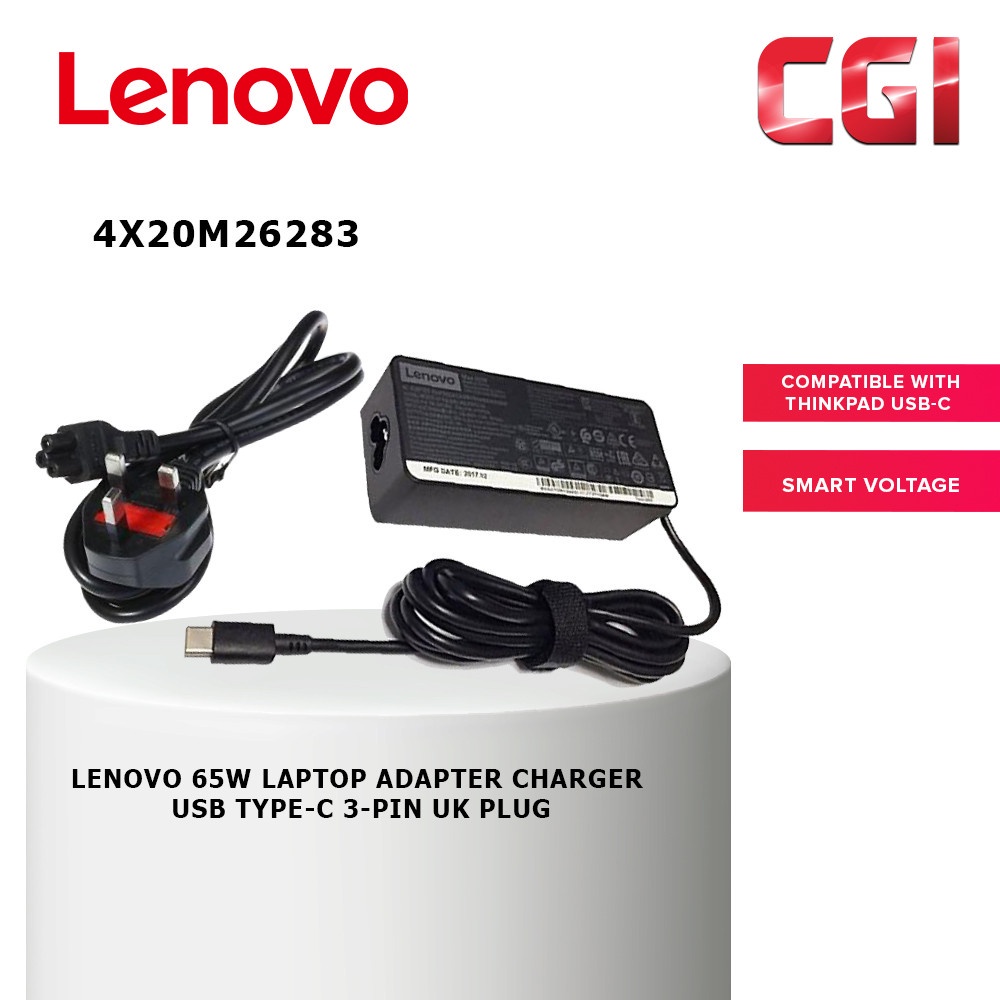 Original Lenovo 65W Laptop Adapter Charger USB Type-C 3-PIN UK PLUG ...