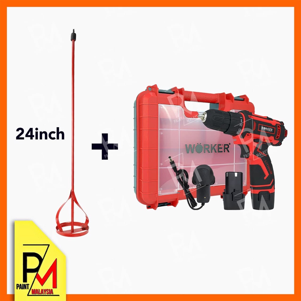 Paint Mixer Handle Red 24 Inch Alat Bancuh Simen Bancuh Cat + WORKER ...