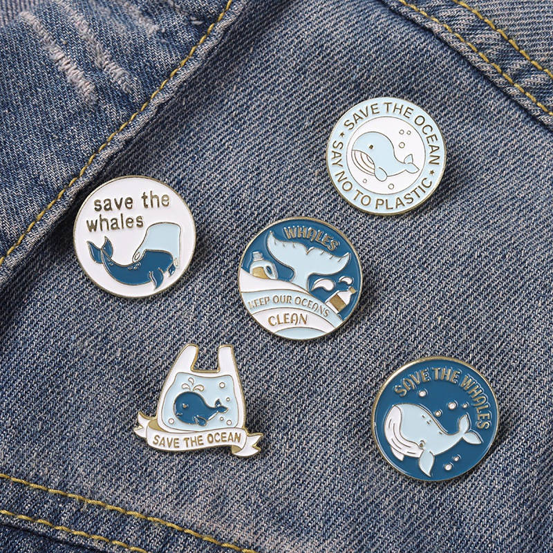 Save the Ocean Enamel Pins Stop Plastic! Brooch Humpback Whale Tail On ...