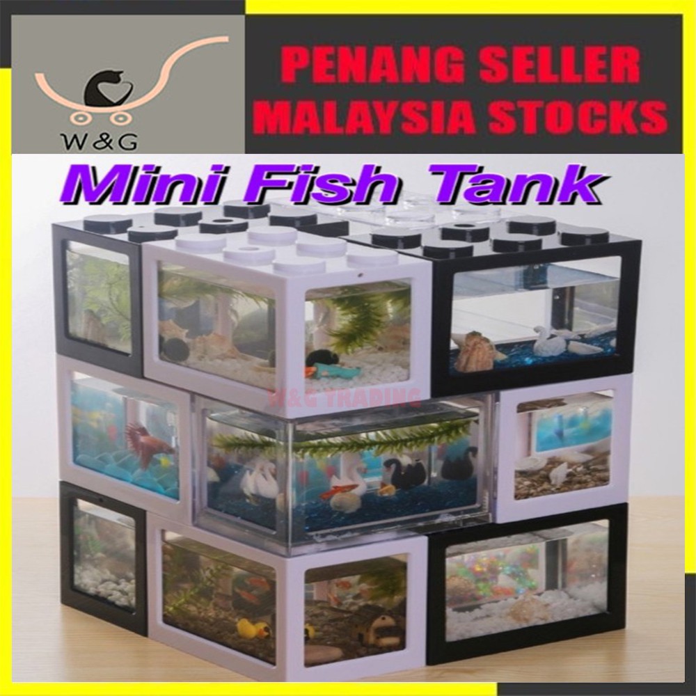 [WG] Mini Fish Aquarium Lego Tank Kotak Plastik Desktop Cylinder Micro ...