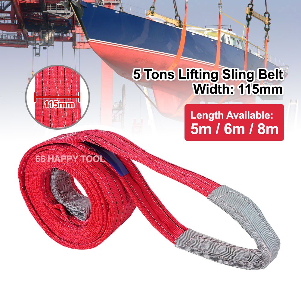 5 Tons Webbing Lifting Sling Belt (115mm) Heavy Duty 5m / 6m / 8m Sturdy Polyester Strap Double ...