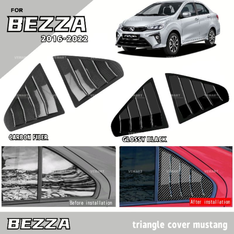 Vemart perodua bezza carbon fiber triangle louver window cover mustang ...