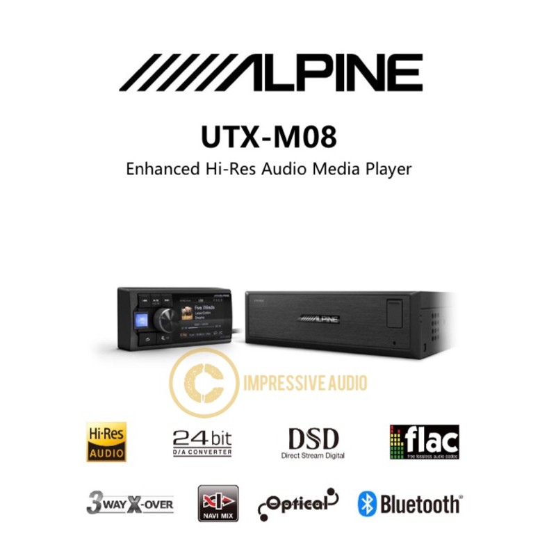 ALPINE CAR AUDIO UTX-M08 HI-RES AUDIO MEDIA PLAYER FOR HIGH SOUND ...