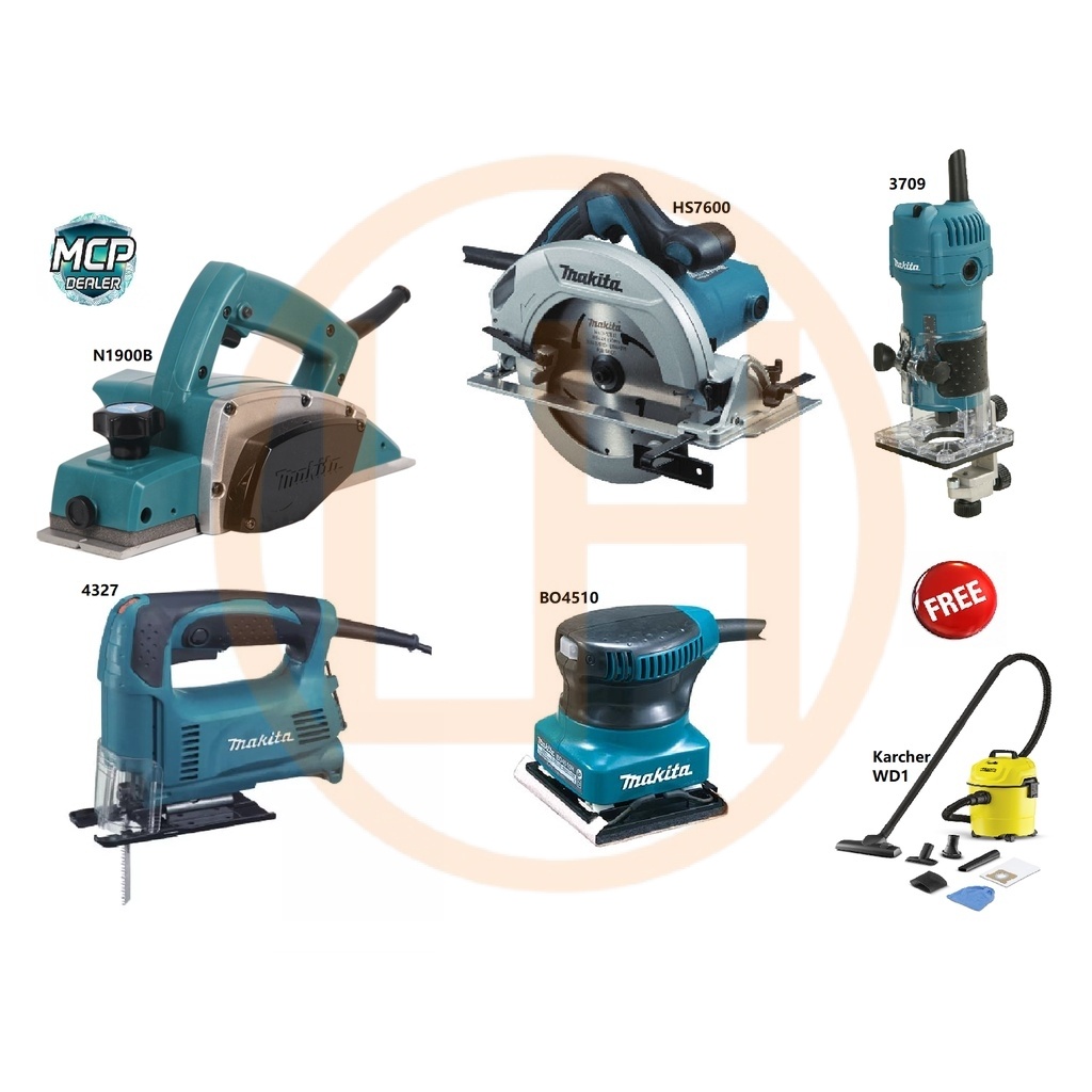 Makita Combo Heavy Duty Set - HS7600 + N1900B + 3709 + BO4510 + 4327 ...