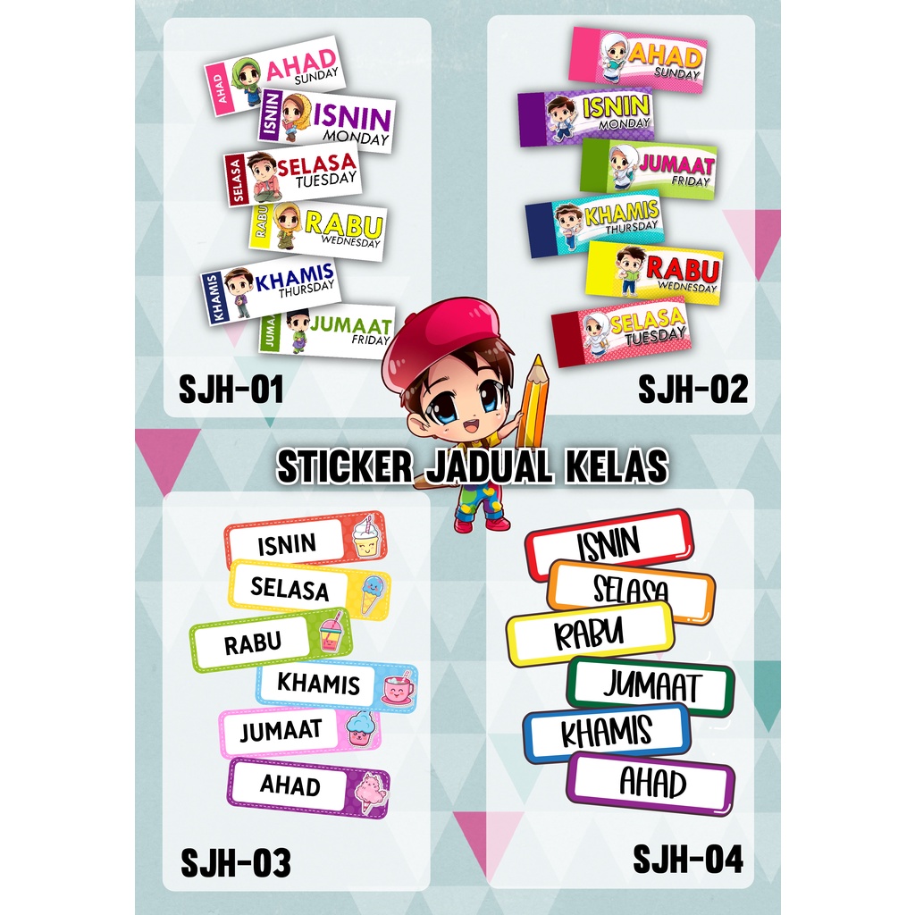 Sticker Harian/Sticker Jadual Kelas/Sticker Jadual Harian/Sticker Buku ...