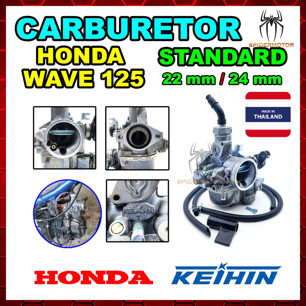 KEIHIN CARBURETOR HONDA WAVE125 / WAVE 125 / W125 STANDARD SIZE DAN SIZE BESAR 22MM | Shopee ...