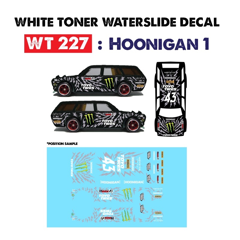 HOONIGAN 1 Decals Hotwheels Tomica 1:64 diecast custom white toner ...
