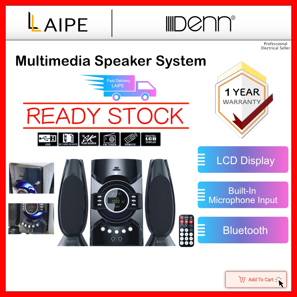 DENN Multimedia Speaker System D-8590B 6.5 Inch Sub Bass 2.1 PC ...