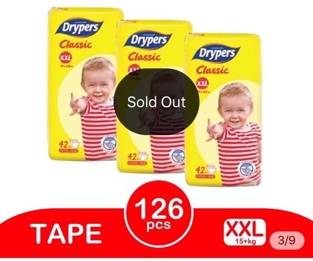 Drypers Classic Family Tape Diaper S82/M72/L60/XL50/XXL42 (3packs ...