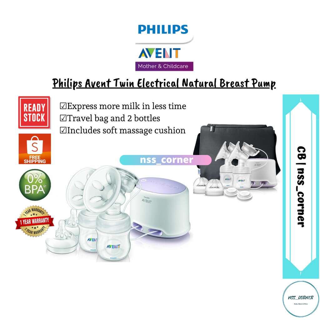 PHILIPS AVENT Twin Electrical Natural Breast Pump / Pam Susu - 1 Year ...