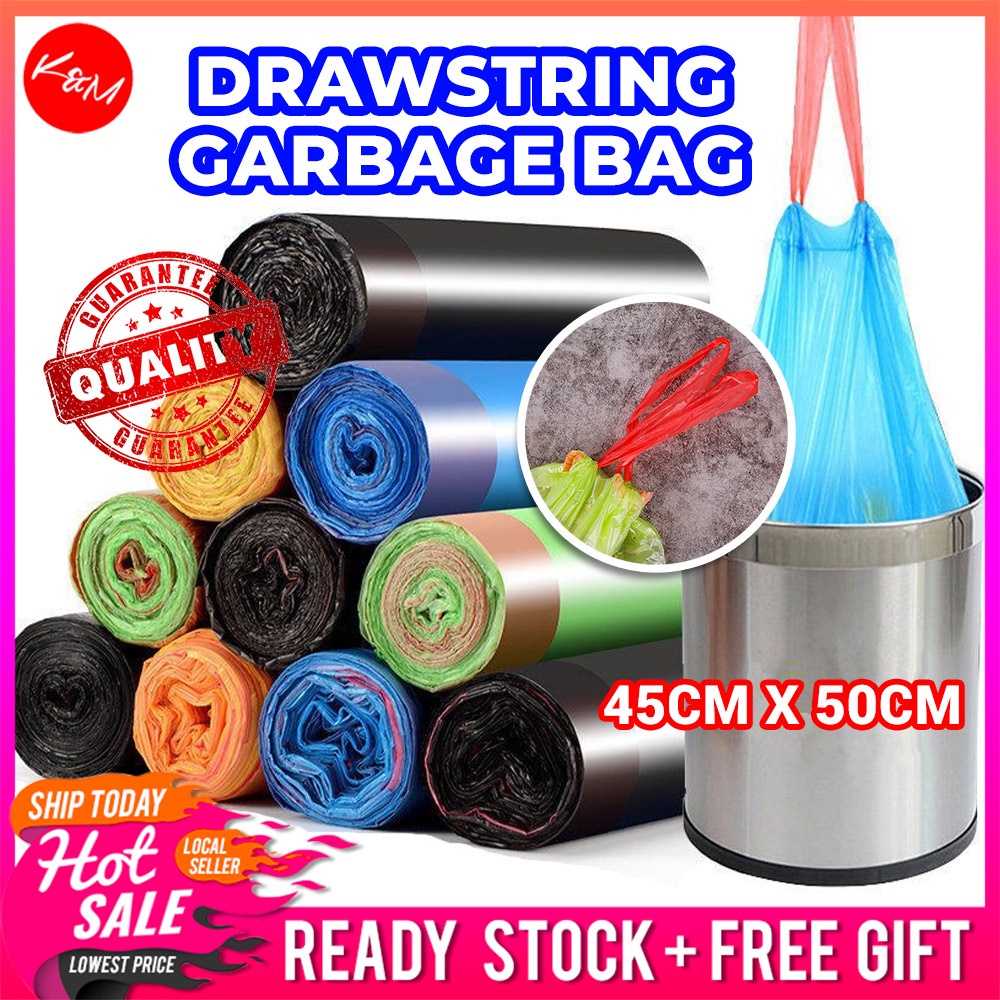 KM 45cmx50cm Drawstring Garbage Bag with Rope 15pcs/Roll Trash Bags ...