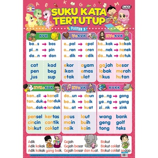 Poster Suku Kata Tertutup Diftong, Digraf & Vokal Berganding | Shopee ...