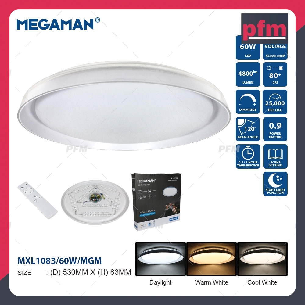 MEGAMAN MXL1083 30W / 60W LED SMART CEILING LIGHT WITH REMOTE CONTROL ...