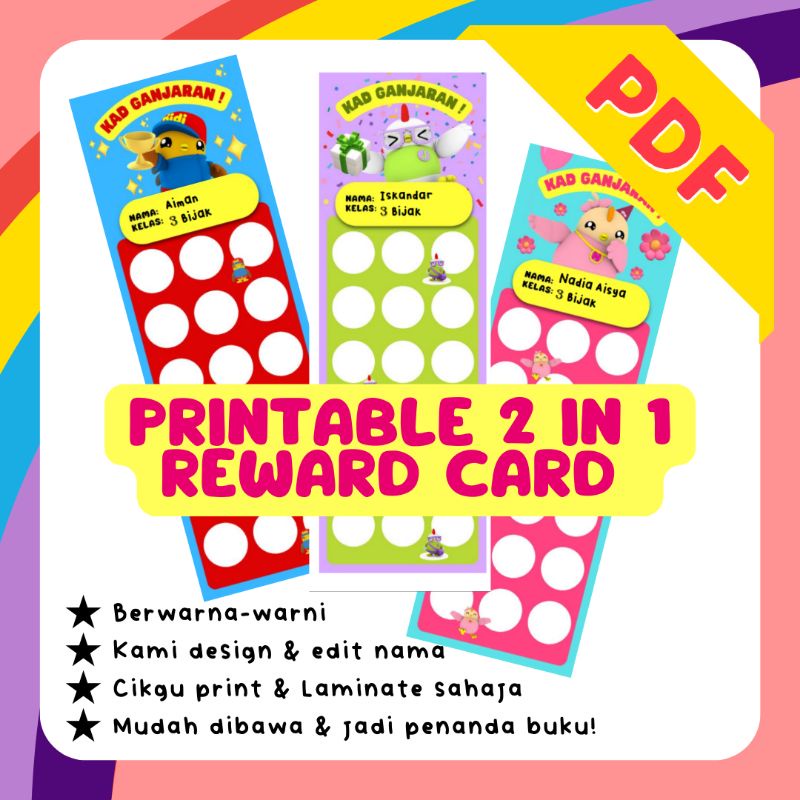 Printable Reward Card 2 in 1 ( Kad Ganjaran Murid 2 in 1 ) Reward Chart ...