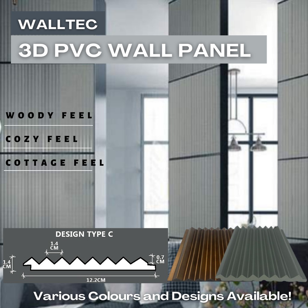 Walltec 300cm Solid PVC Wall Panel Type C / 3D Wall Decoration DIY ...