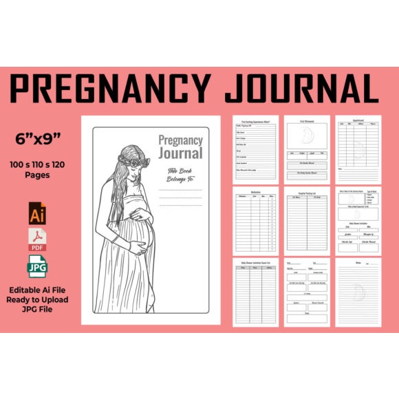 Pregnancy Diary Template Pages Print Ready Interior Graphic For ...
