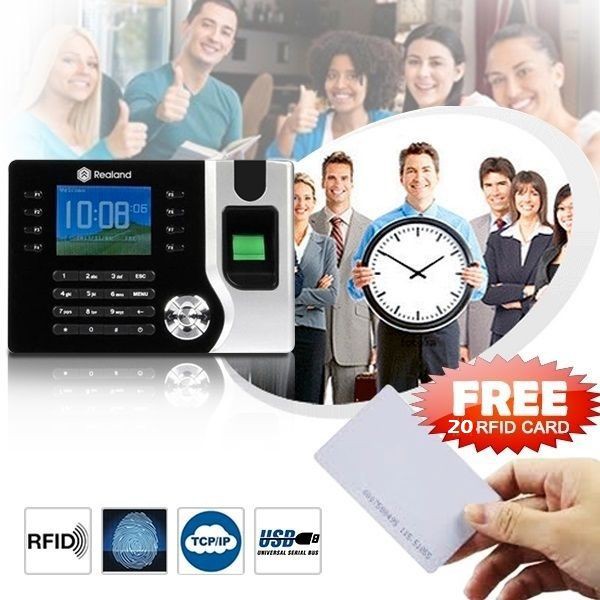 Realand Biometric Fingerprint Time Attendance Clock TCP/IP USB + 20pcs ...
