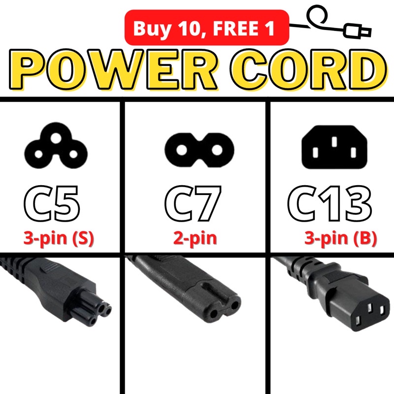 (C5 C7 C13) Power Cord / Power Supply Cable / Power Connector / 2-Pin ...