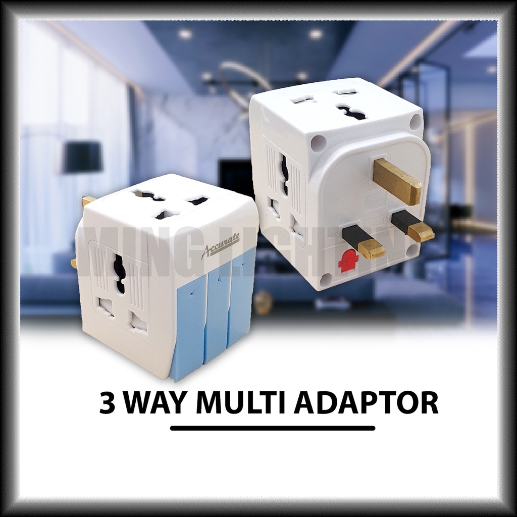 3 Way Universal Multi Adaptor Extension LED Neon Switch 13A Adapter ...