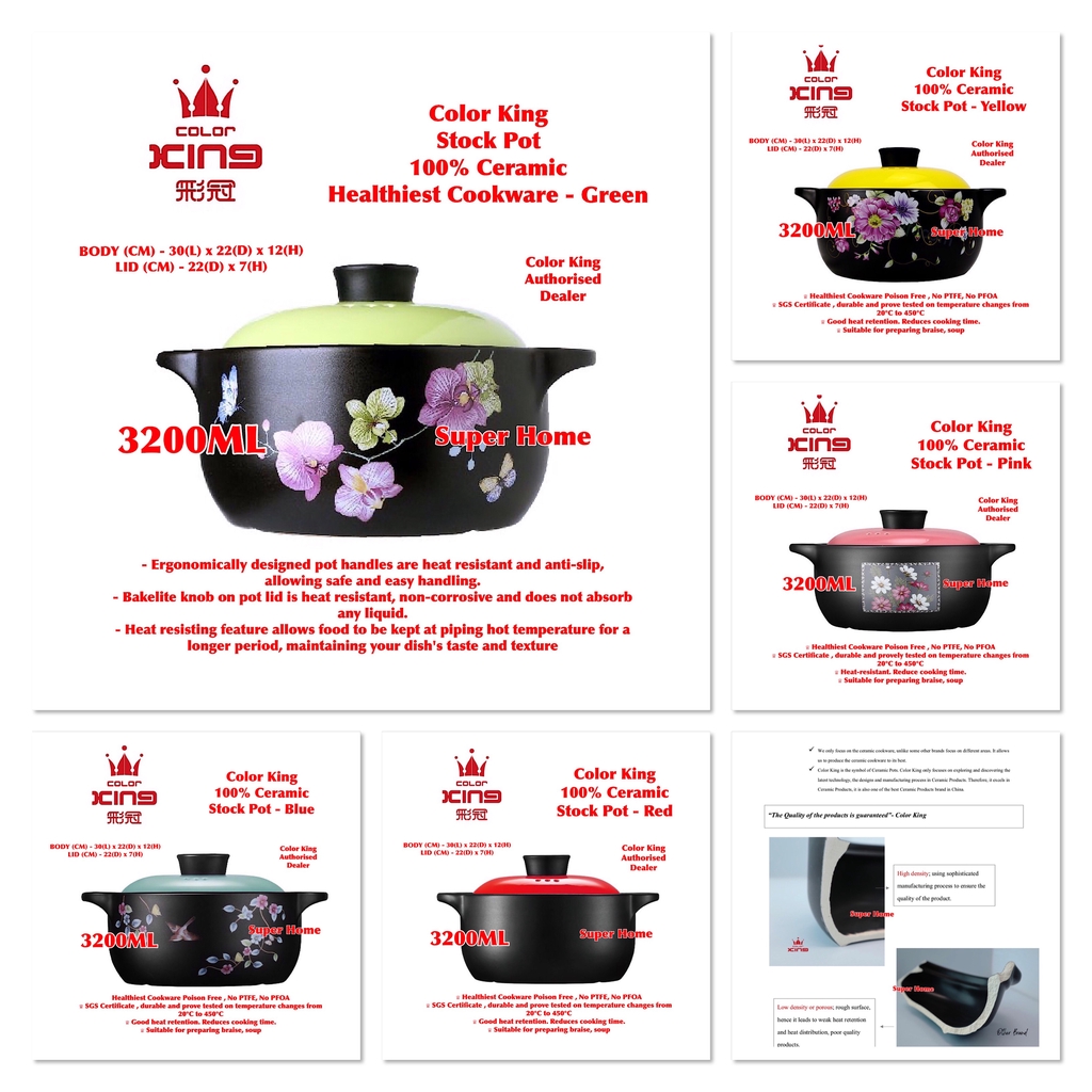 Color King Stock Pot 3200ML 100% Ceramic Stock Pot (3233-3200 ...