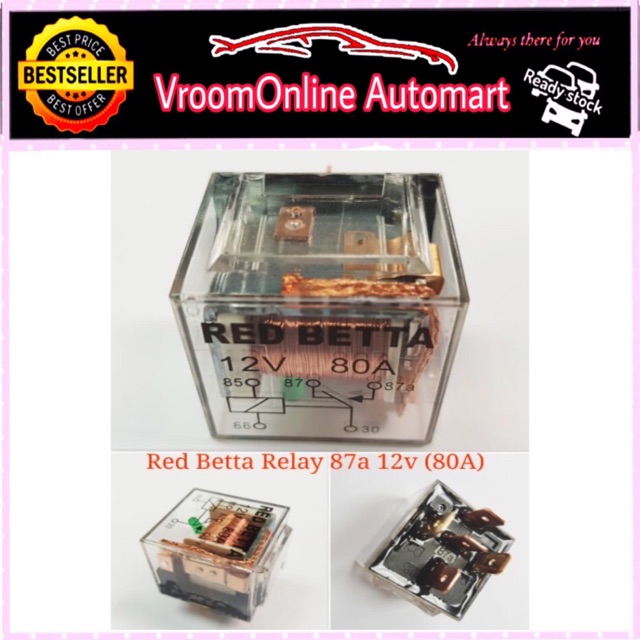 Car 12v 87A 5pin Relay / Control Device RED BETTA RELAY 87a (80A ...