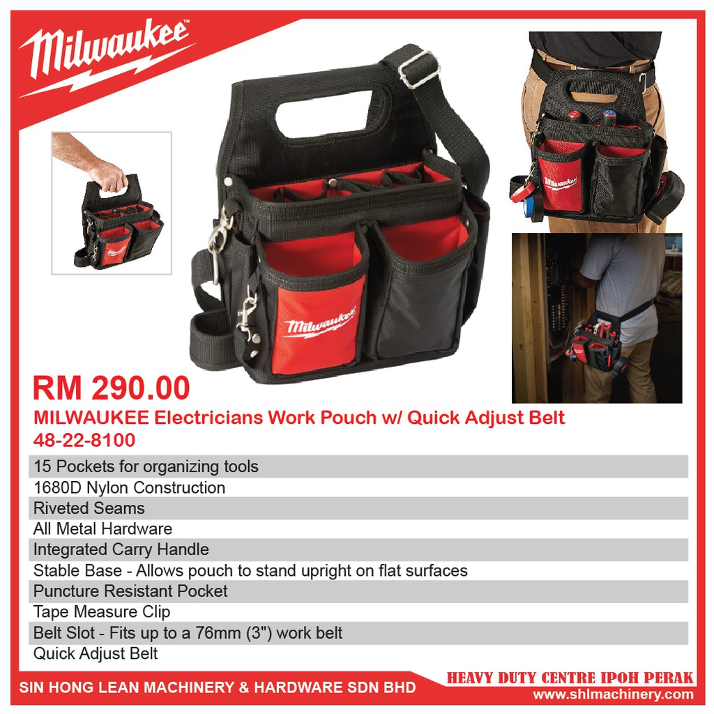 MILWAUKEE Electricians Work Pouch w/ Quick Adjust Belt 48-22-8100 ...