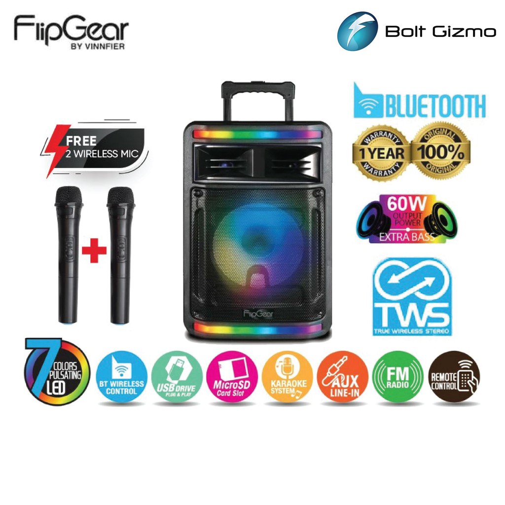 Vinnfier FlipGear Tango 300 WM Bluetooth Portable Trolley Speaker 300wm karaoke Free 2 x ...