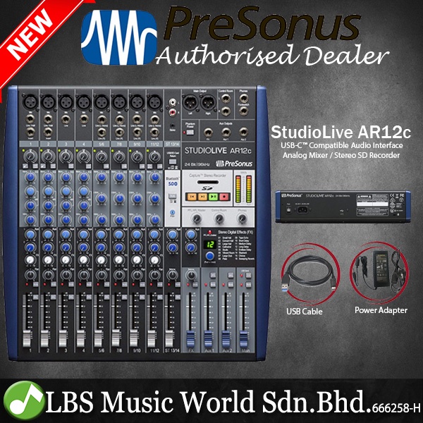 PreSonus StudioLive AR12c 12 Channel Analog Mixer and Audio Interface ...