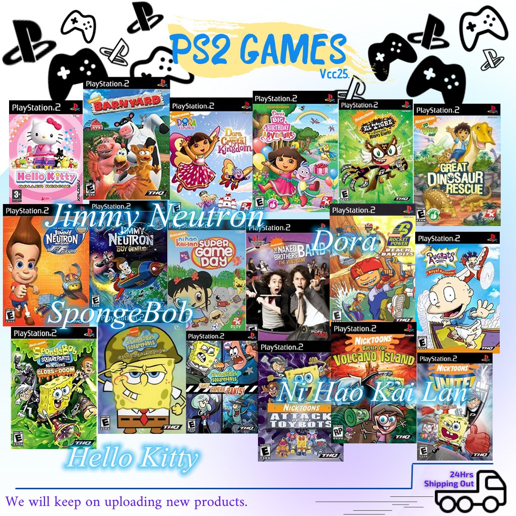 PS2 DISC Hello Kitty/Dora/Jimmy Neutron/SpongeBob/Barnyard Games [100% ...