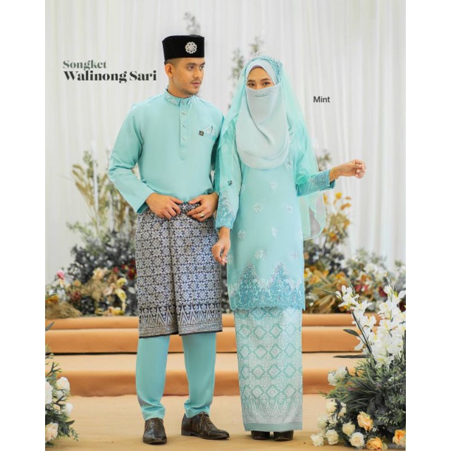 [FULL SET 7 ITEM MINT GREEN] SET COUPLE NIKAH/TUNANG KURUNG SONGKET ...