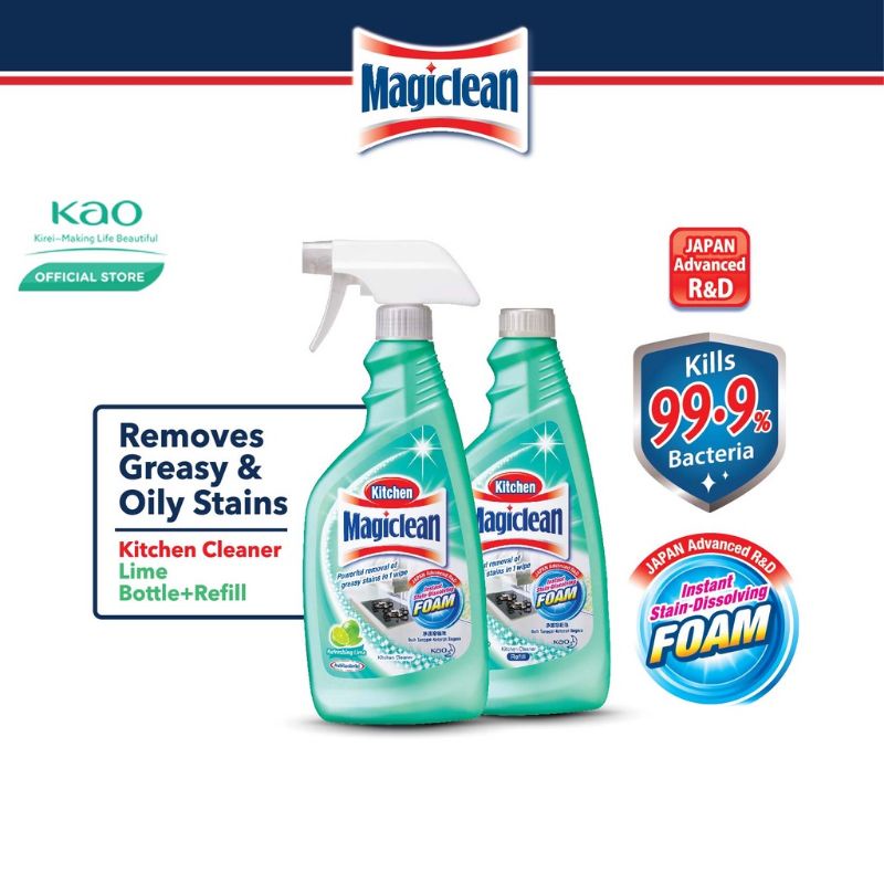 VU 🎁 Kao Magiclean Kitchen Cleaner 500ml Spray/ Lime Refill 500ml Remove Greasy & Oily stain ...