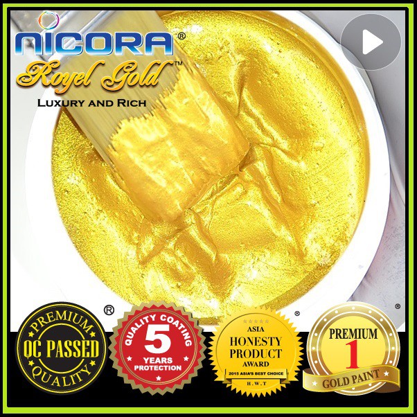 💥NICORA ROYAL GOLD PAINT💥 Cat Emas Water Based Royel Metallic Acrylic ...