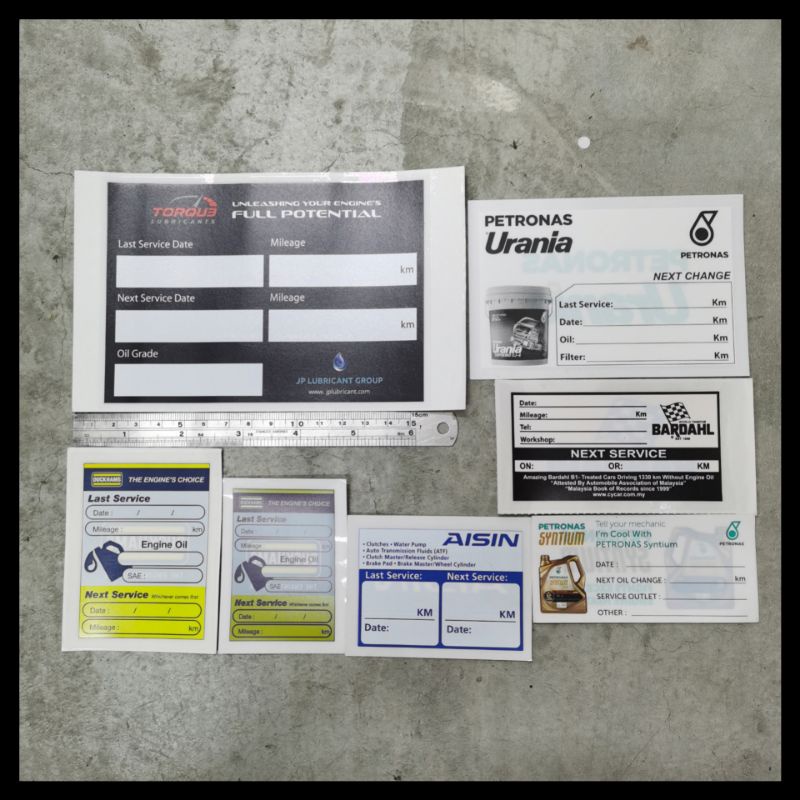 MILEAGE STICKER CASTROL PETRONAS URANIA SYNTIUM DUCKHAMS KIXX STOPOIL ...
