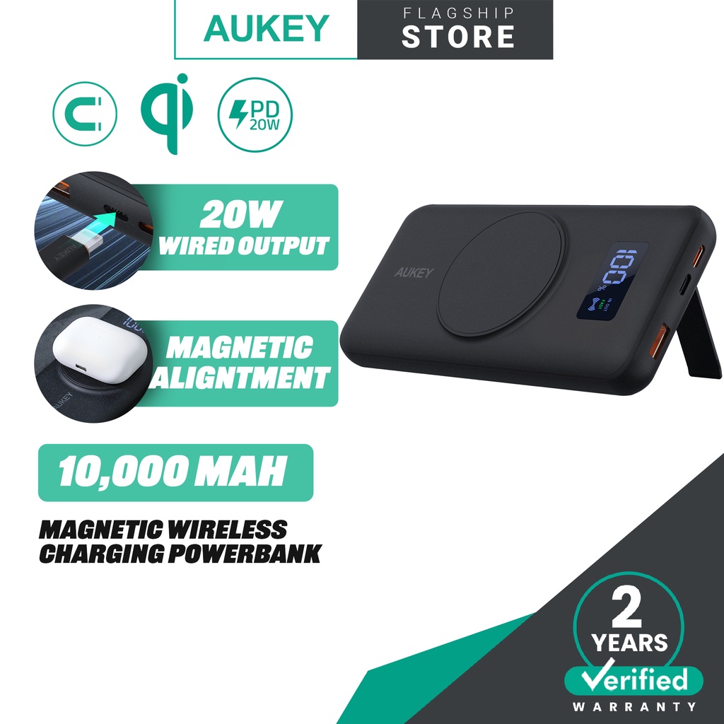 Aukey PB-WL02i MagAir 20W PD 10000mAh Magnetic Wireless Charging Power ...