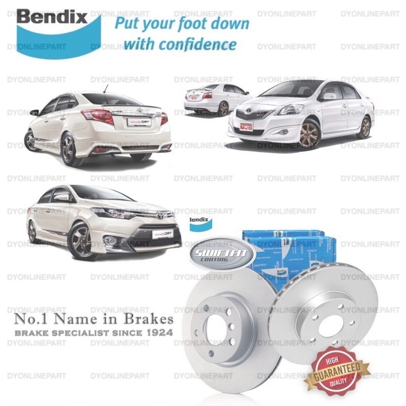 Bendix Swiftfit BR9408 Rear Disc Rotor - Toyota Vios NCP93/ NCP150 G/S ...