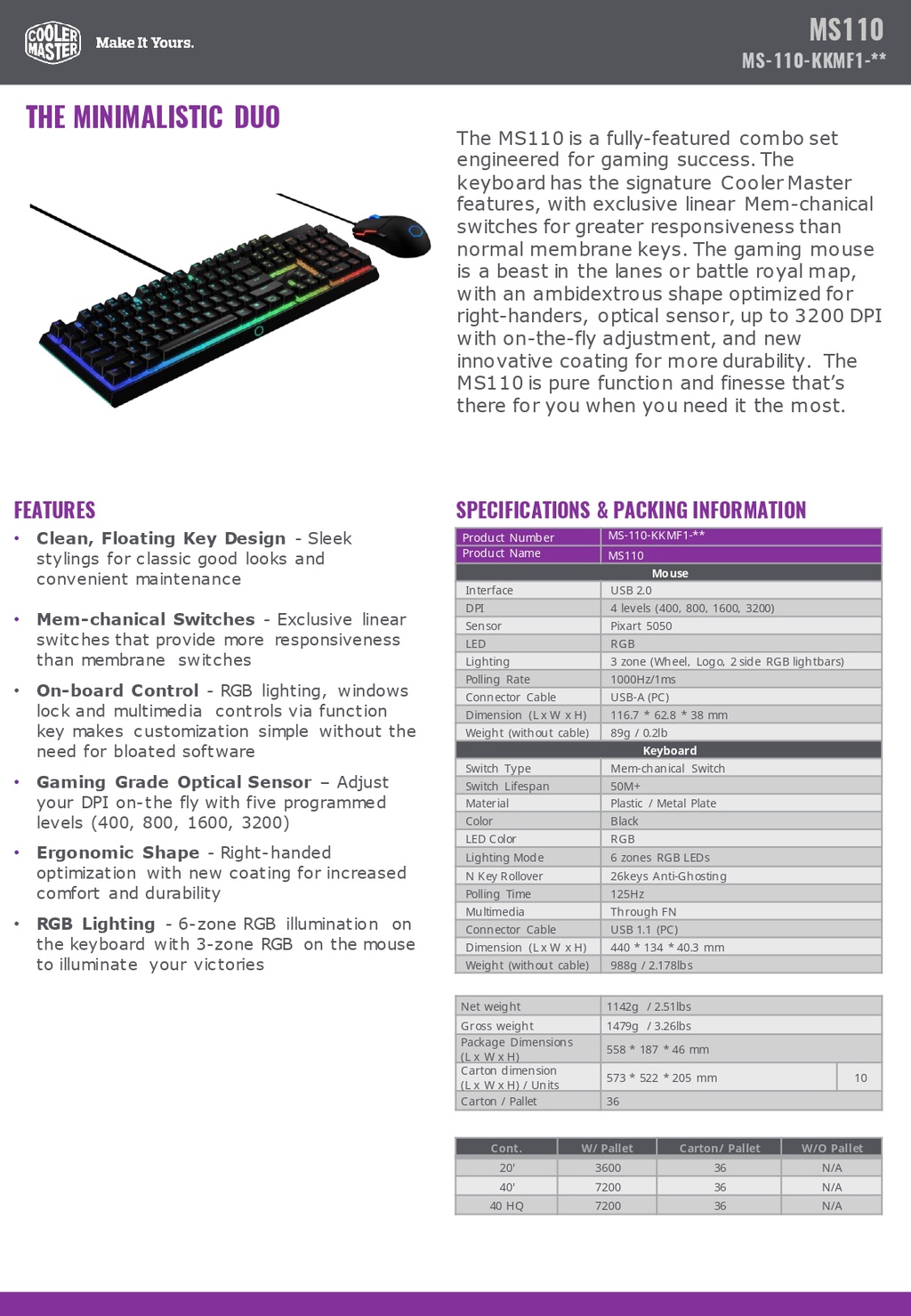 Cooler Master Ms110 Rgb Gaming Keyboard And Mouse Combo Cm Ms 110 Kkmf1 U Shopee Malaysia